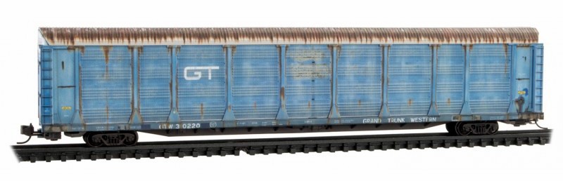 Micro-Trains 11144430 89' tri-level enclosed Autorack of the Grand Trunk