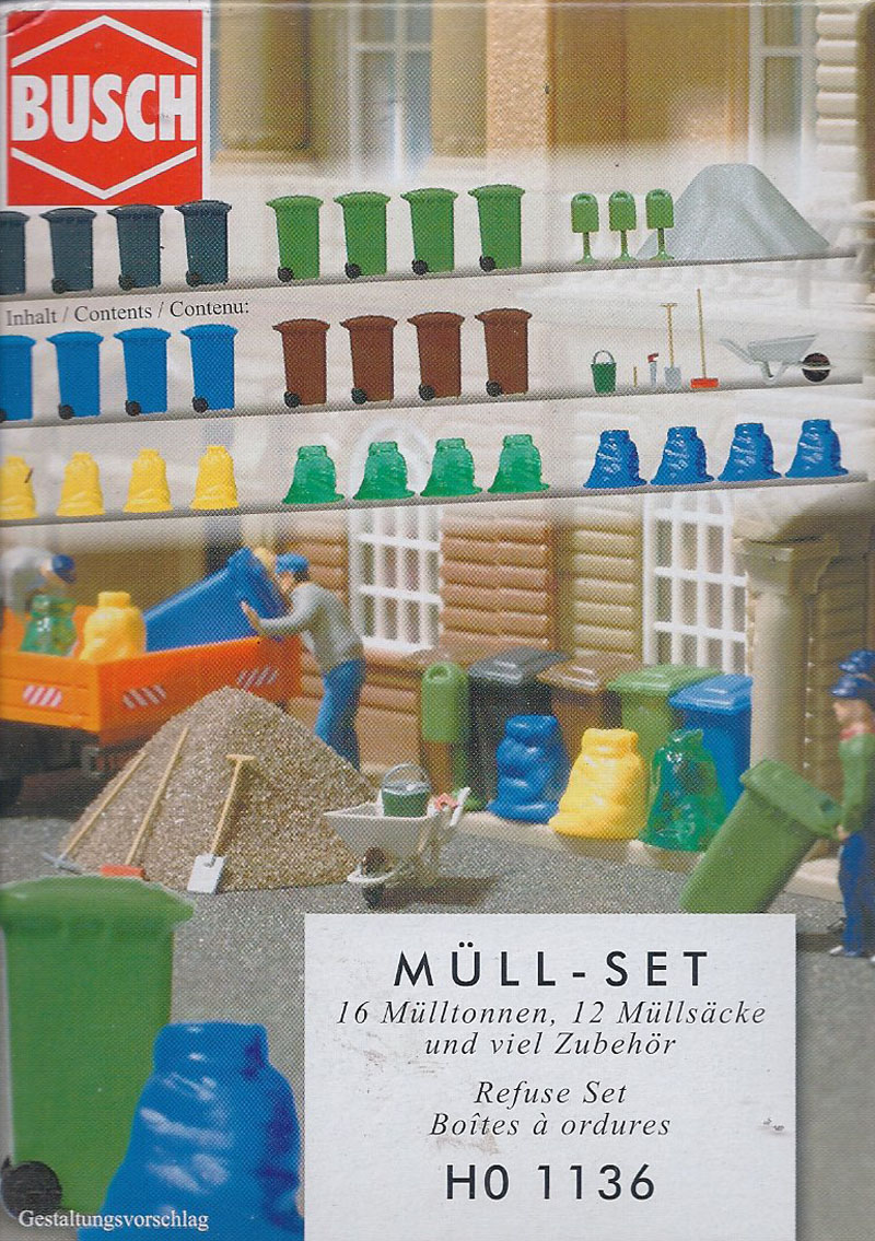 Busch 1136BUS Garbage And Trash Set HO scale - Hattons