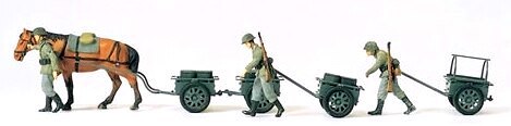 Preiser 16547PRE Horse/Hand Drawn Infantry Carts Kit, German Army WWII