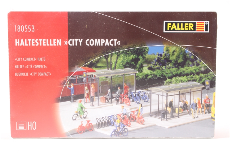 Faller 180553 Modern Bus Stops with Bicycle Racks & Bikes