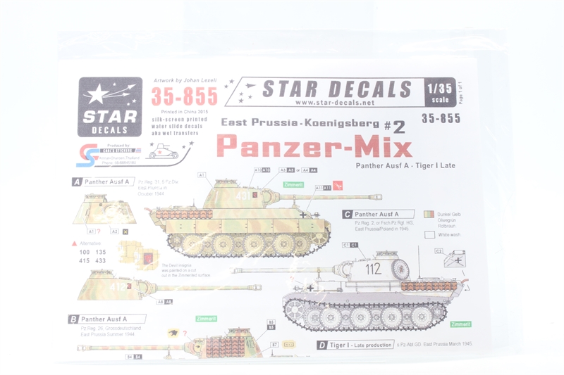 Star Decals 35-855SDA Panzer Mix #2 (Panther A, Tiger I - Hattons