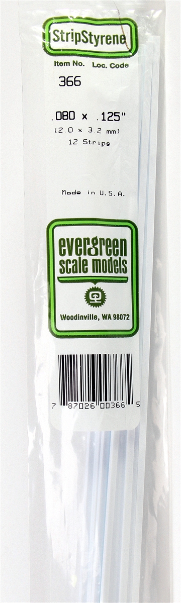 Evergreen Plastics 366EVE 24" Strip Pack .080" x .125" - - Hattons