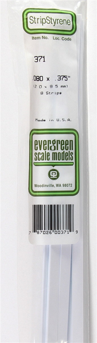 Evergreen Plastics 371EVE 24" Strip Pack .080" x .375" - pack of 8