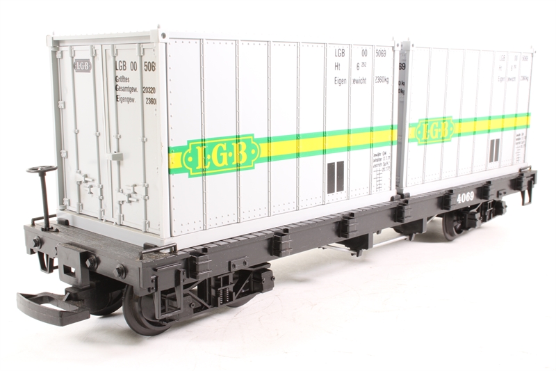 LGB 4069 Bogie flat wagon of the DB with two containers - Hattons