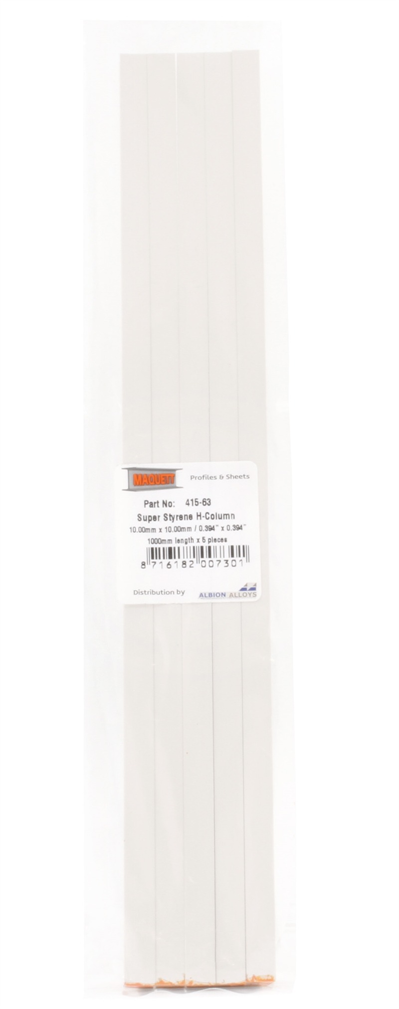 Maquett Plastics 415-63 Super Styrene H-Column 10.00mm x 10.00mm