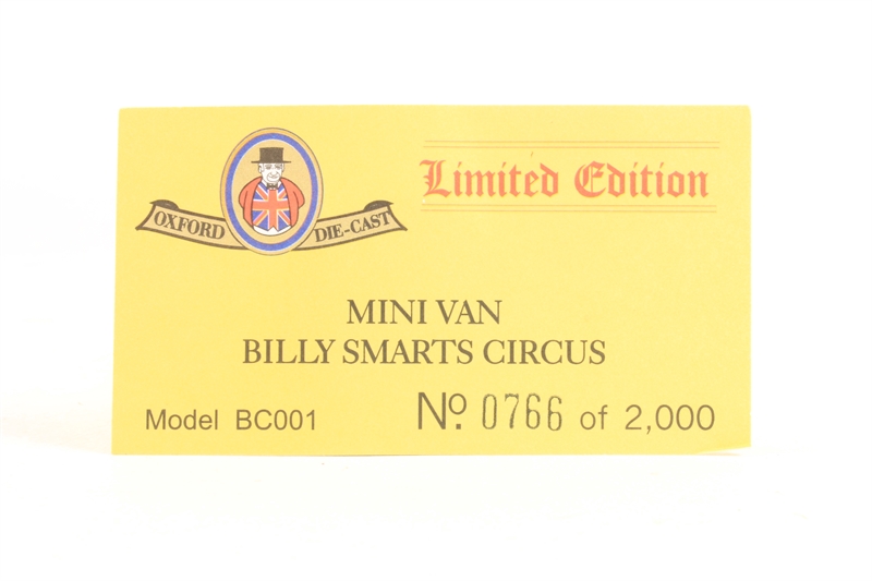 Oxford Diecast 43BC001 Mini Van - 'Billy Smart's Circus'