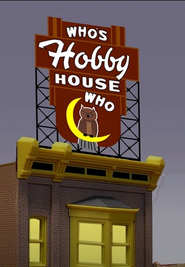 Miller Engineering 44-1402MLG Small Who's Hobby House, Animated Neon