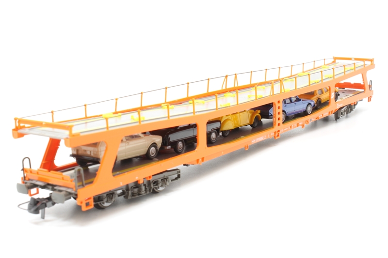 Roco 46461 d/deck bogie car transporter wagon of the OBB in orange