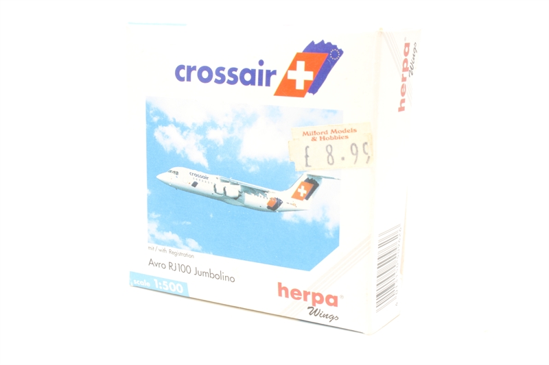 Herpa 509626 Avro RJ-100 Crossair HB-IXX 1990s colours Scaled Gear