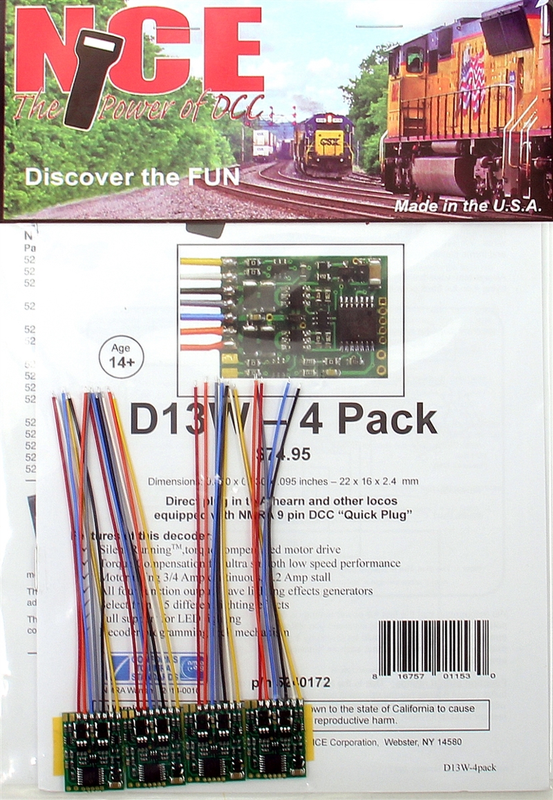 NCE 524-172 (D13W-4) 4-Pack of D13W Decoders