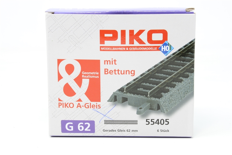 Piko 55405PIKO Box of 6 Roadbed Straight A-Track Track 62mm - Hattons