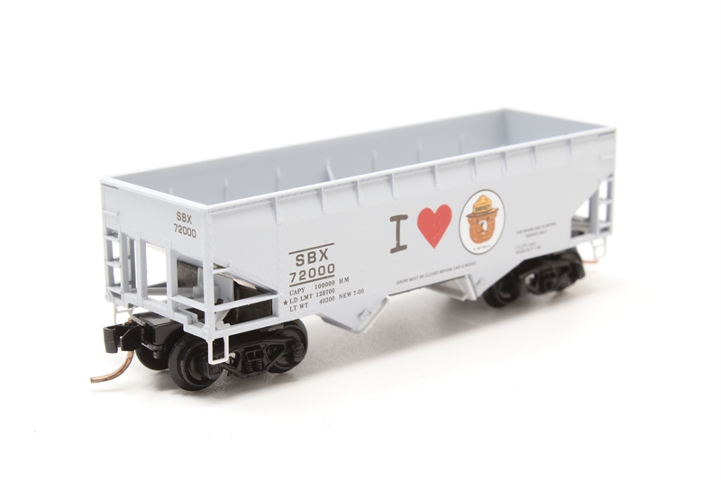 Micro-Trains 55450 2-bay offset side open hopper of the Smokey Bear