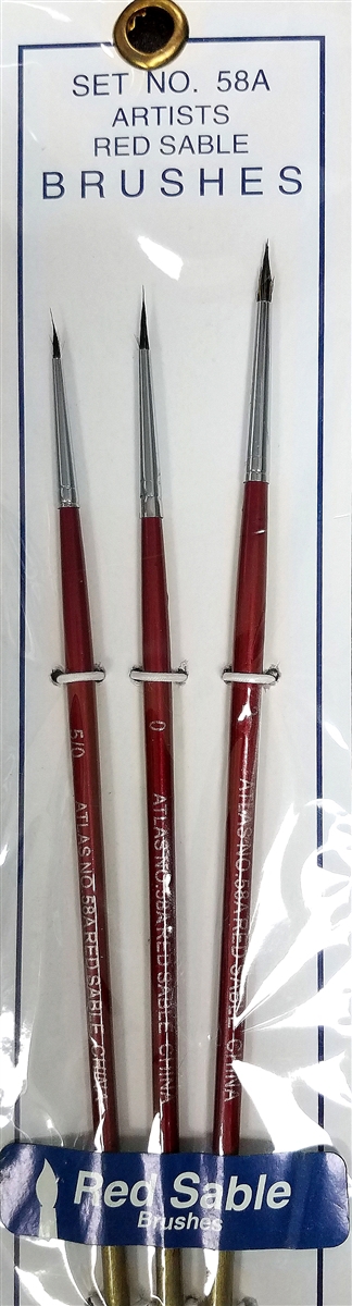 Atlas Brush Co. 58AABCO Red Sable Brushes, Fine Detail (3)