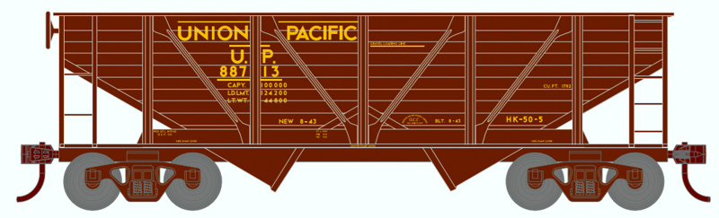 Roundhouse Products 70917ROU 34' 2-Bay Hopper with Load, Union Pacific