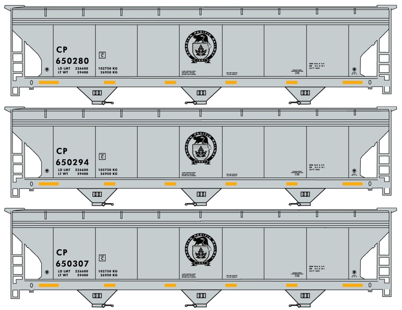 Accurail 8122ACU ACF 3-Bay Covered Hopper Kits, Canadian Pacific (3-Pack)