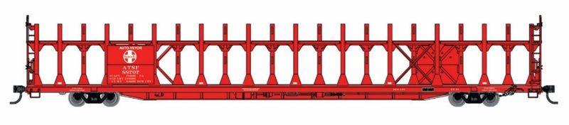 Walthers 910-8004 89' Flat Car with Bi-Level Open Auto Rack, Santa Fe