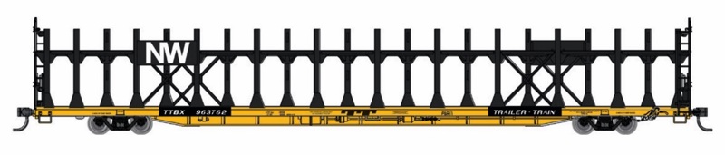 Walthers 910-8014 89' Flat Car with Bi-Level Open Auto Rack, Norfolk and