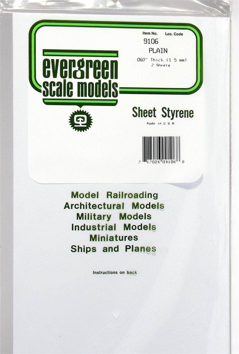 Evergreen Plastics 9106EVE Plain White Sheet .060" - pack - Hattons