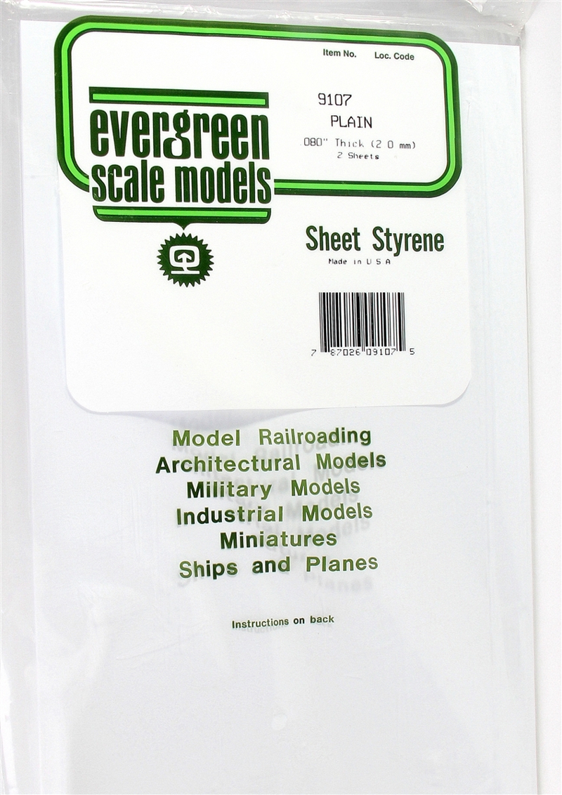 Evergreen Plastics 9107EVE Plain White Sheet .080" - pack of 2