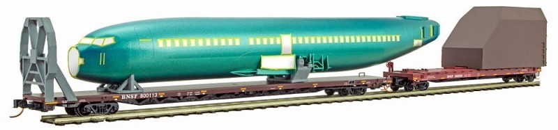 Micro-Trains 99301561 89' flat car with fuselage load of the BNSF ...