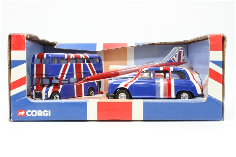 Corgi CC99184 Harrods Union Jack set - Routemaster, taxi & Concorde