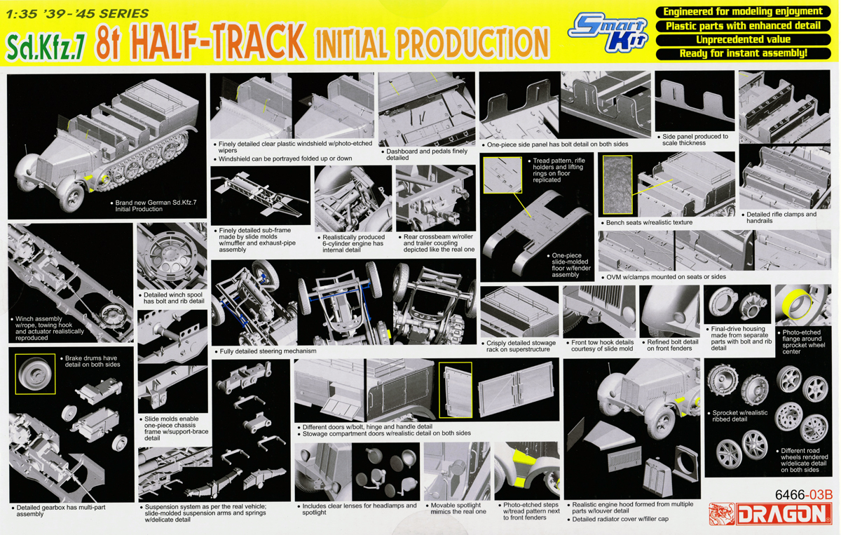 Dragon 6466DRA Sd.Kfz.7 8t Half track initial production (Smart Kit)