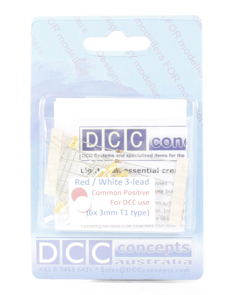 DCC Concepts LED-RW3 3mm T-1 Type LED Red & Prototype White x 6