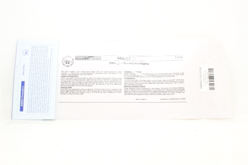 Gaugemaster HMRS11 Pressfix O gauge transfers - GWR Goods - Hattons