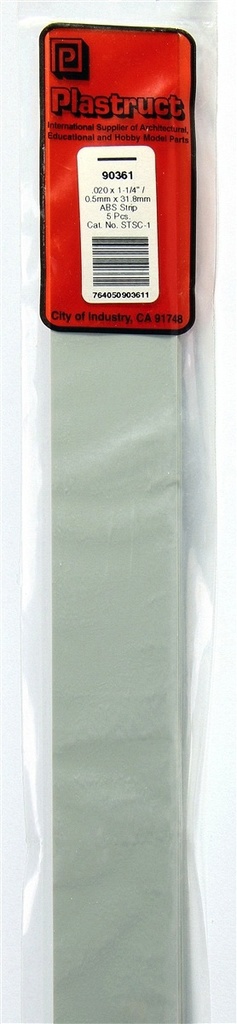 Plastruct STSC-1 90361 STSC-1 ABS Strip .020 X 1-1/4" (5) - Hattons