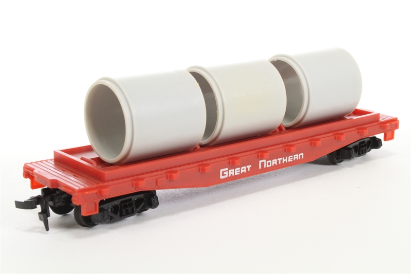 Tyco TY342D 40' Flat Car with Culvert Pipe load of the Great Northern