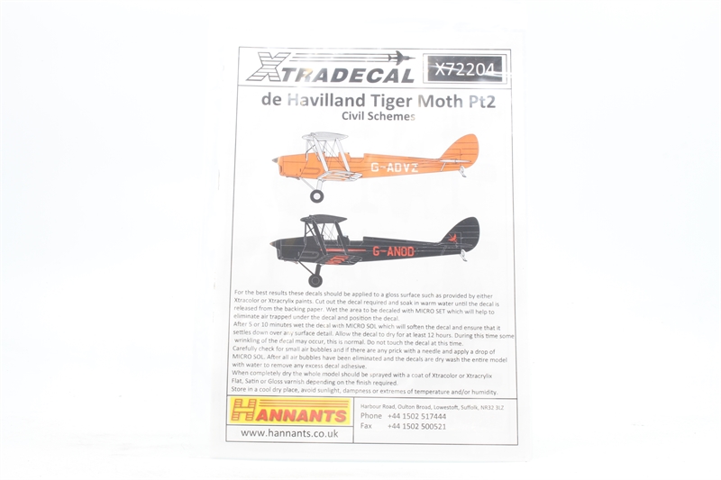Xtradecal X72204 De Havilland Tiger Moth 'Civil Schemes' decal set 2